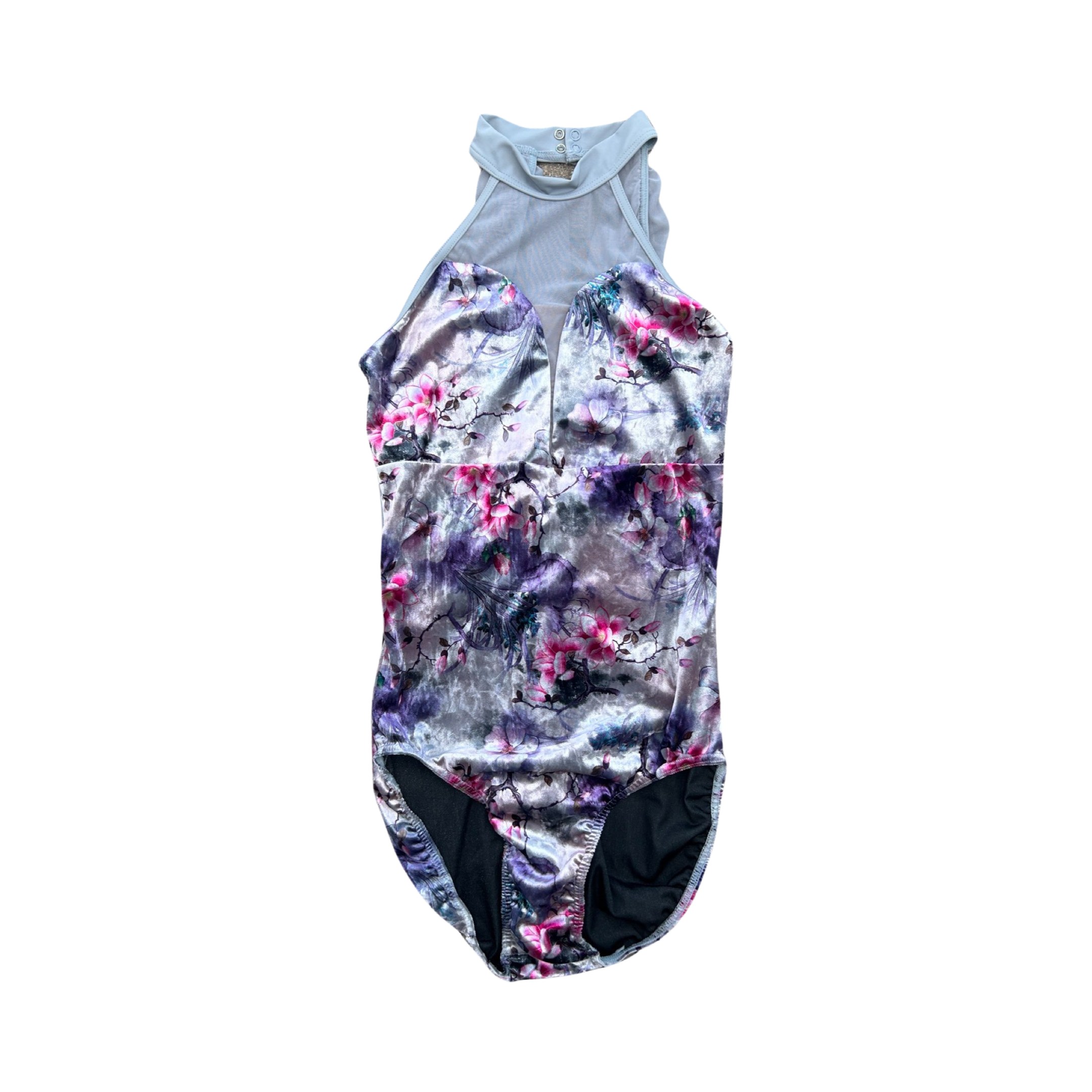 MEDIUM- Velvet floral leotard with flowing back detail – Knotty Girl ...